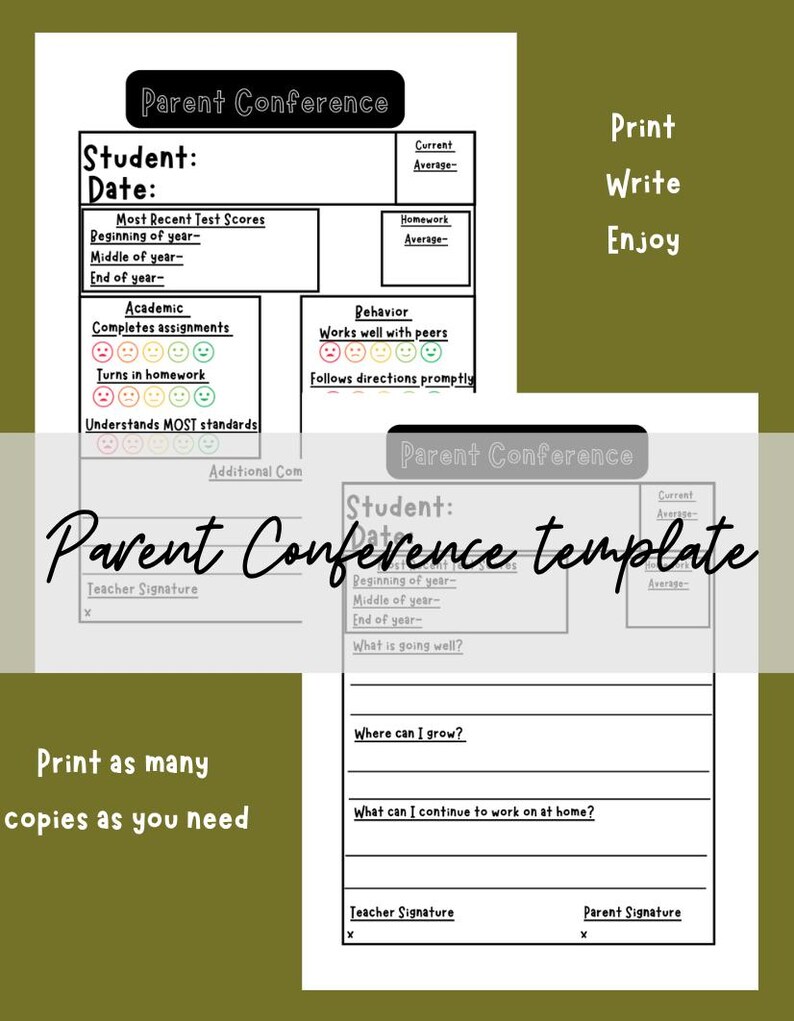 Parent Teacher Conference Template Printable - Etsy