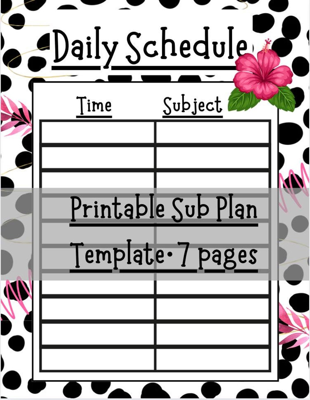 Printable Sub Template Polka Dots Sub Lesson Plans Girly Print Outs - Etsy