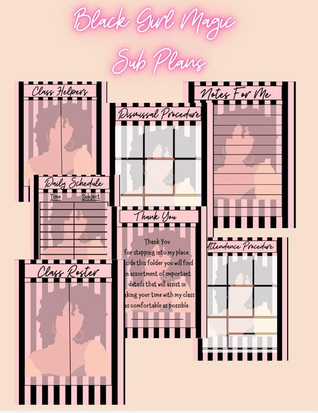 Sub Plans Black Girl Magic Printable Template Fun Girly Sub Plan Black ...