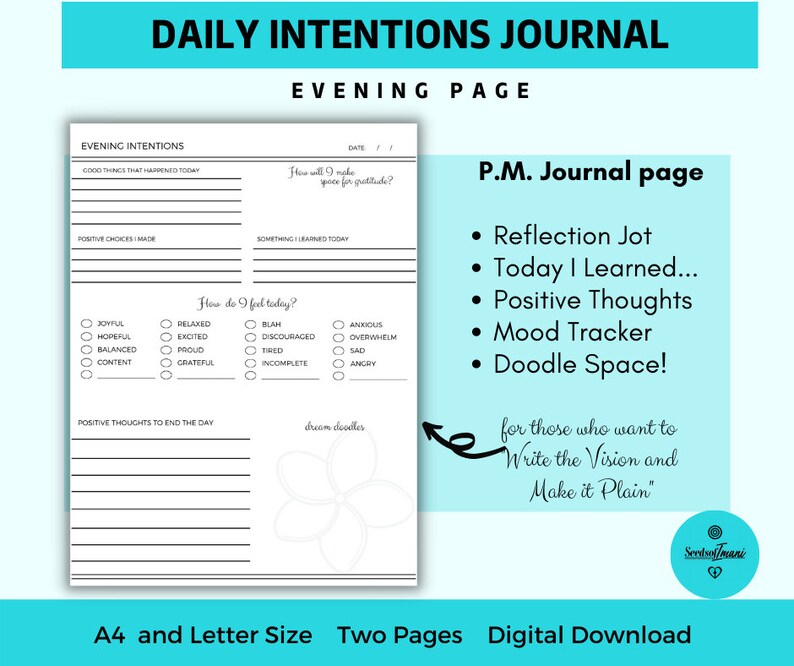 Daily Intentions Journal Printable Bible Planner Prayer Scriptures ...