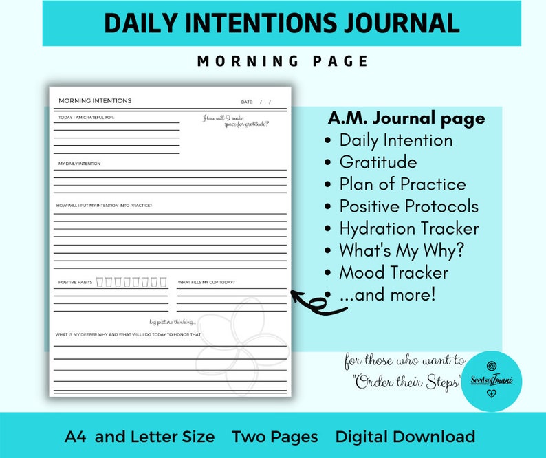 Daily Intentions Journal Printable Bible Planner Prayer Scriptures ...