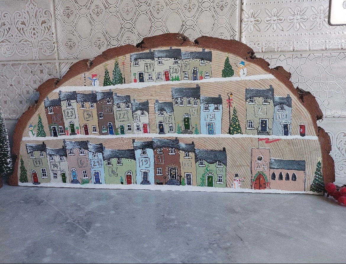 Wood Slice Advent Calendar, Wooden Festive Decoration, Christmas Decor ...