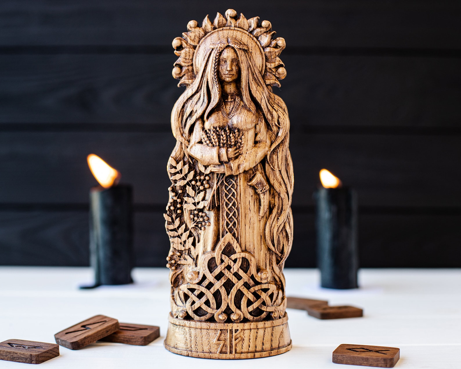 Norse Goddess Sif Statue With Golden Hair, Solar Talisman and Seidr ...