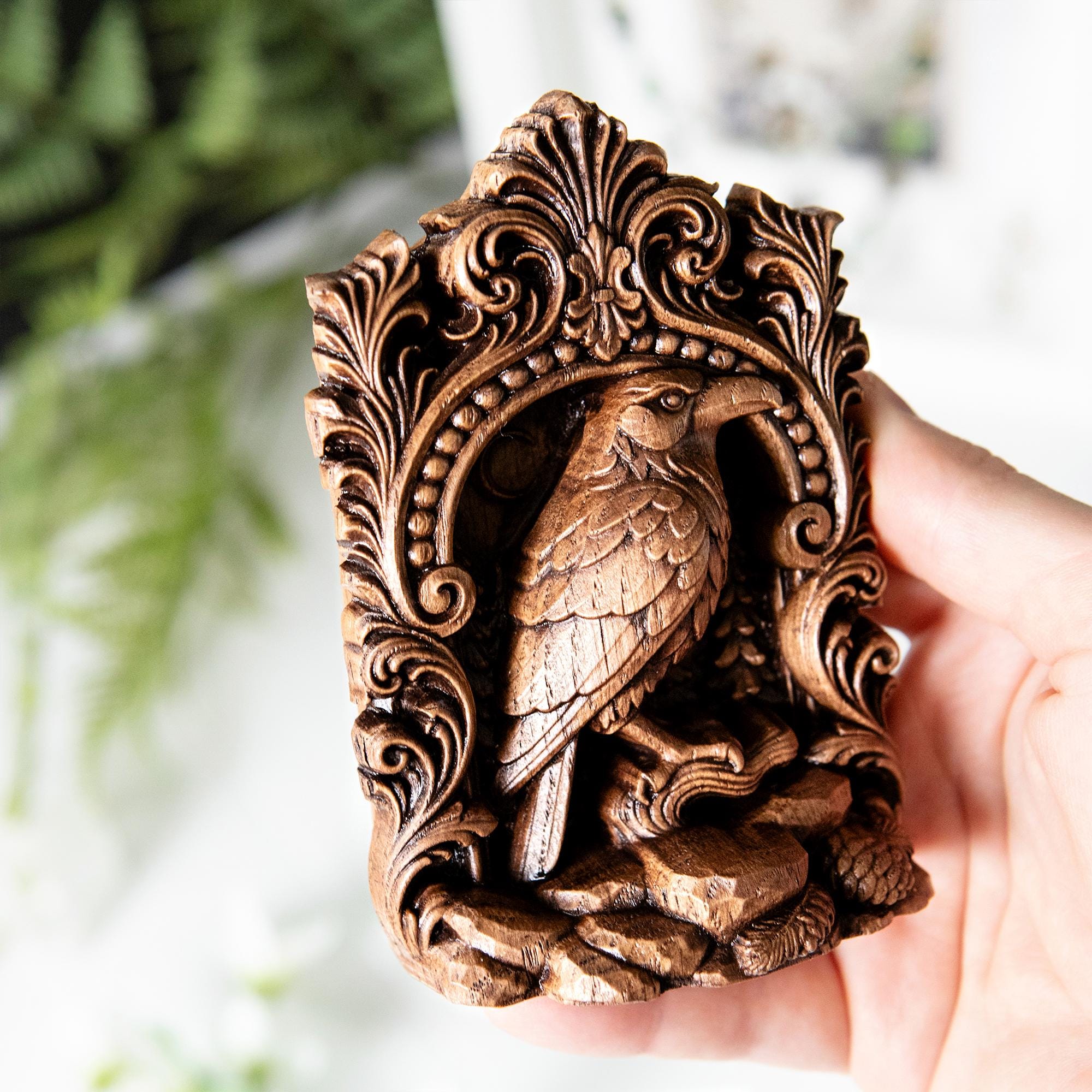 Raven Statue Hand-carved Crow Totem 11.6cm (4.5") for Ritual Practices ...