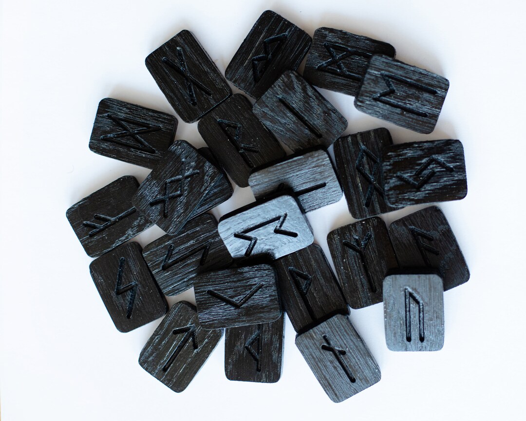 BLACK Runes Elder Futhark, Runic Kit, Viking Protection Runes, Nordic ...