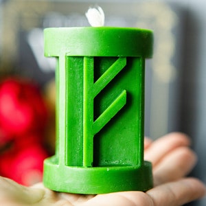 FEHU Runic GREEN Candle , Feoh, Home Altar, Beeswax, Candlestick ...