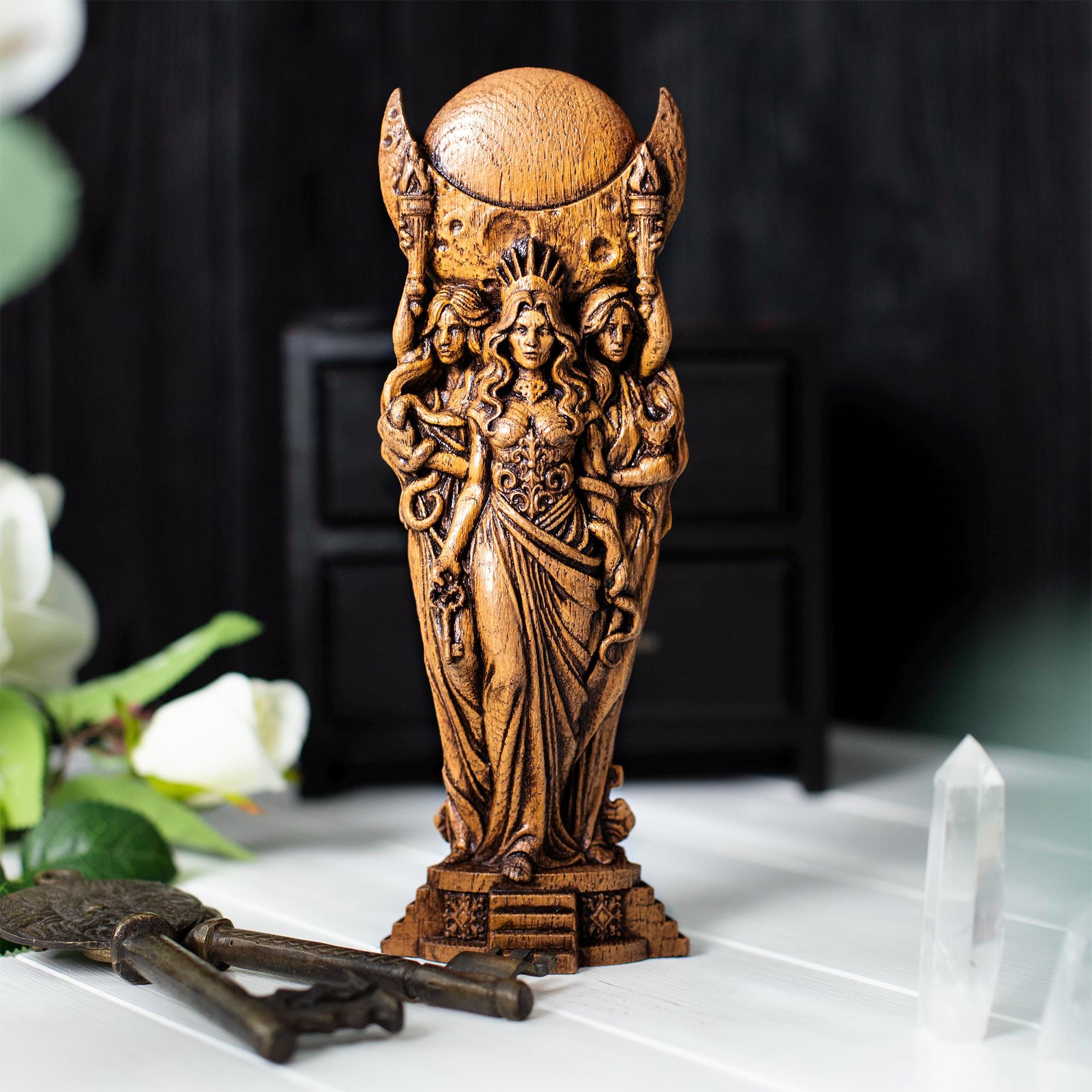 Hecate Statue Triple Goddess, Hekate Altar, With Crossroads, Hecate Key ...