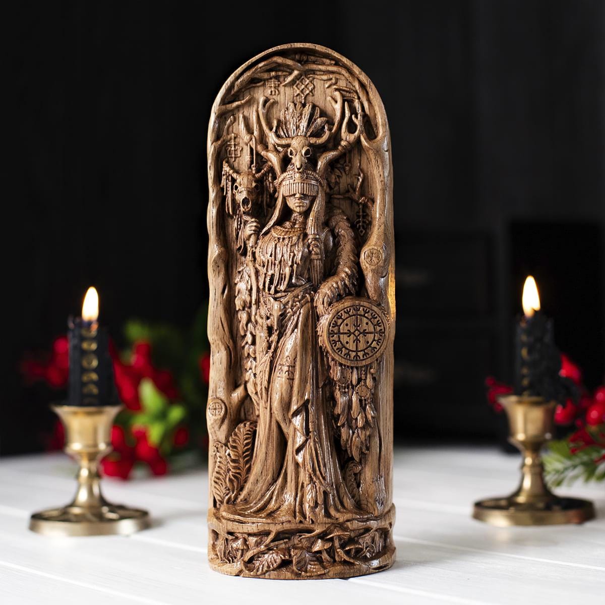 Volva Seidr Seeress Statue – With the Viking Shaman Drum Adorned With a ...