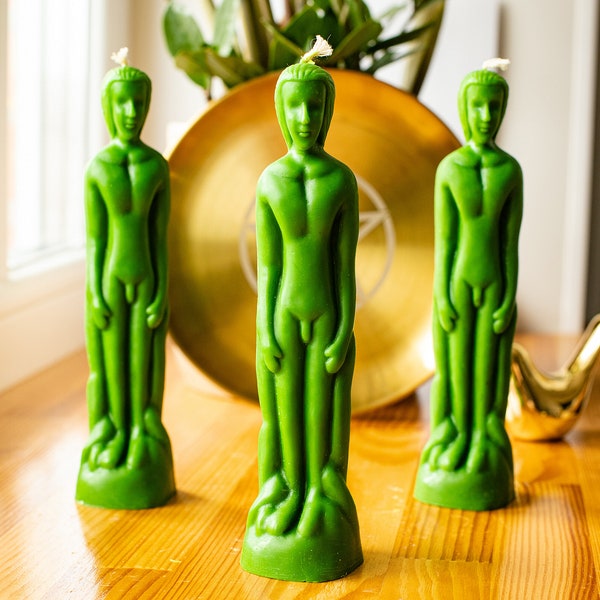 FEHU Runic GREEN Candle , Feoh, Home Altar, Beeswax, Candlestick ...