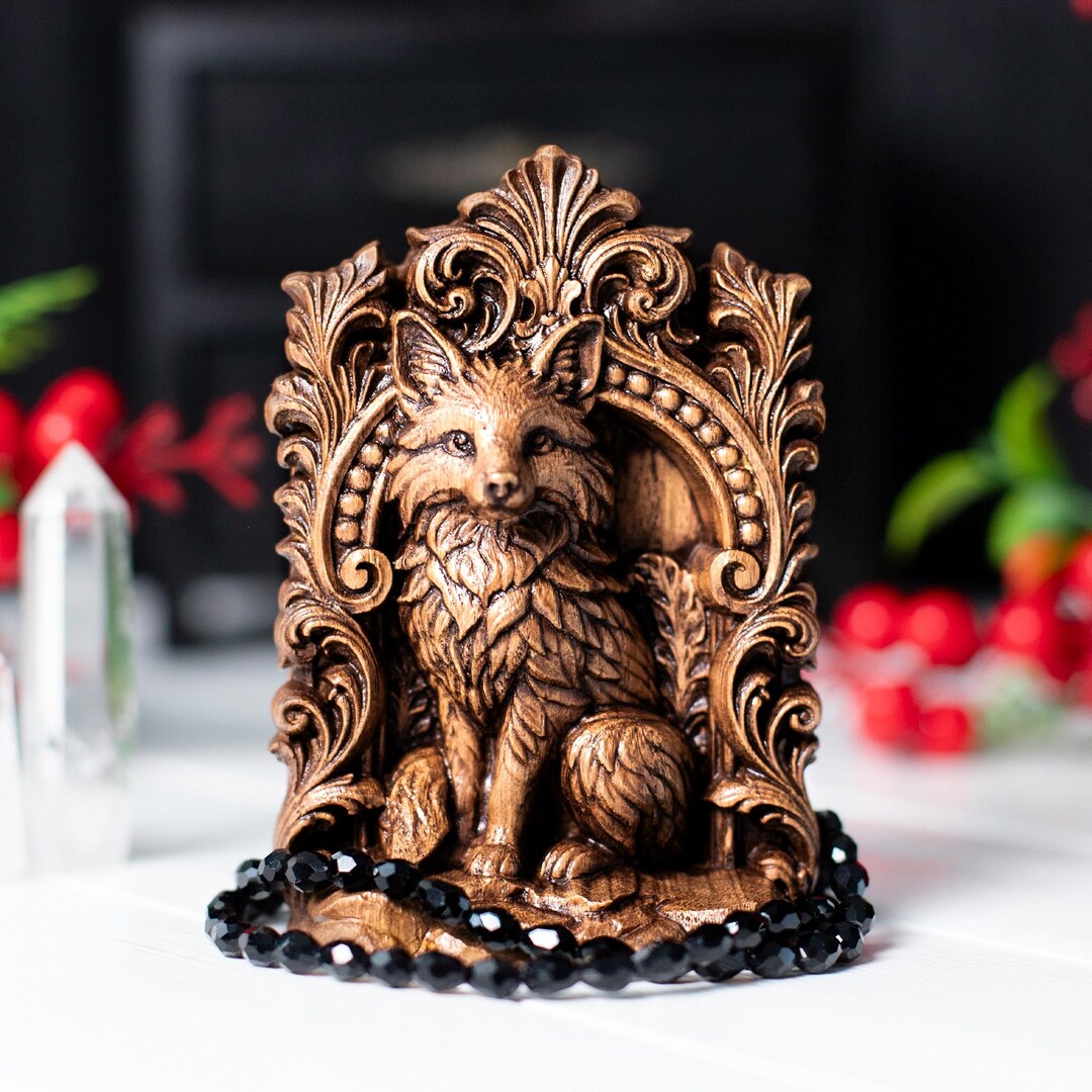 Fox Statue 11 Cm (4.3") Wooden Fox Hand Carved Animal for Witch Altar ...