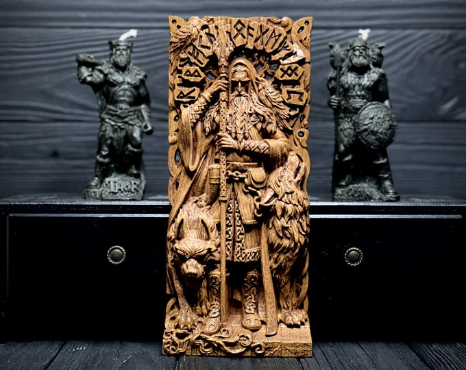 Odin Wood Statue God Viking Wood Carved Statue Pagan Paganism God ...