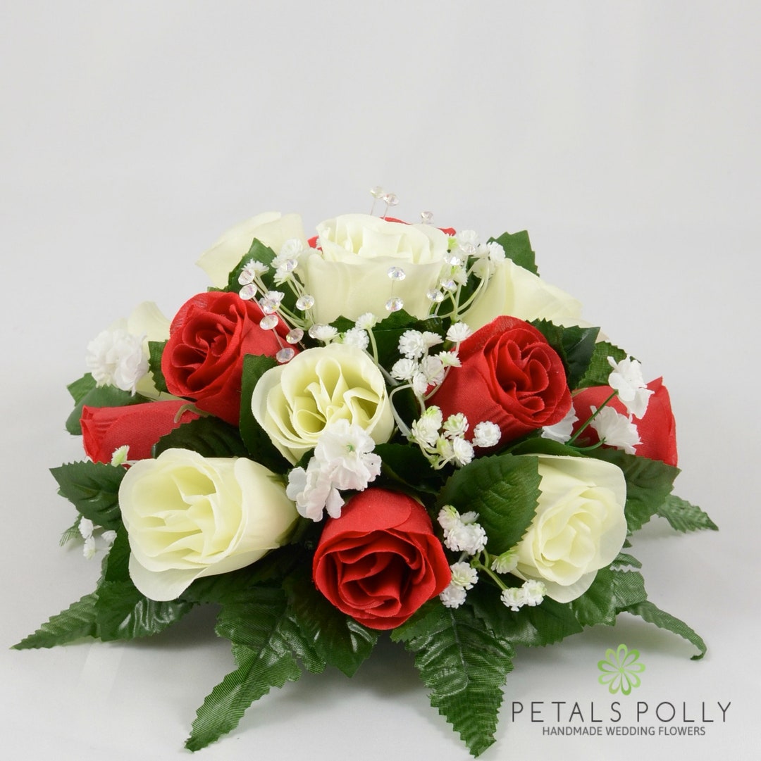 Silk Wedding Flowers, Red & Ivory Rose Table Centre Decoration - Etsy UK