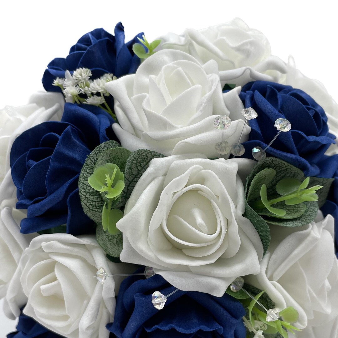 Artificial Wedding Flower Package, Navy Blue & White Roses, Handmade ...