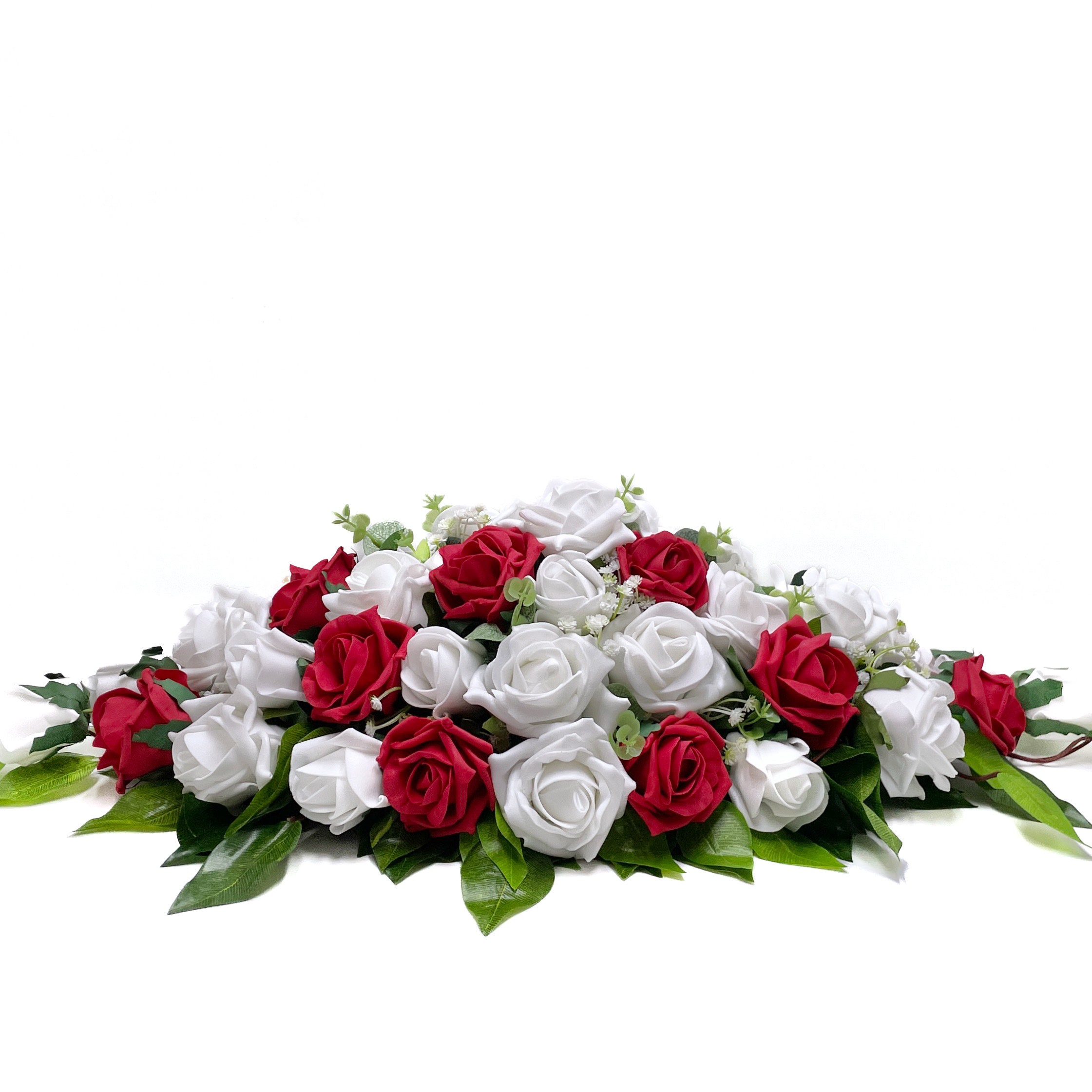 Silk Wedding Flowers, Red & White Rose Top Table Decoration - Etsy UK