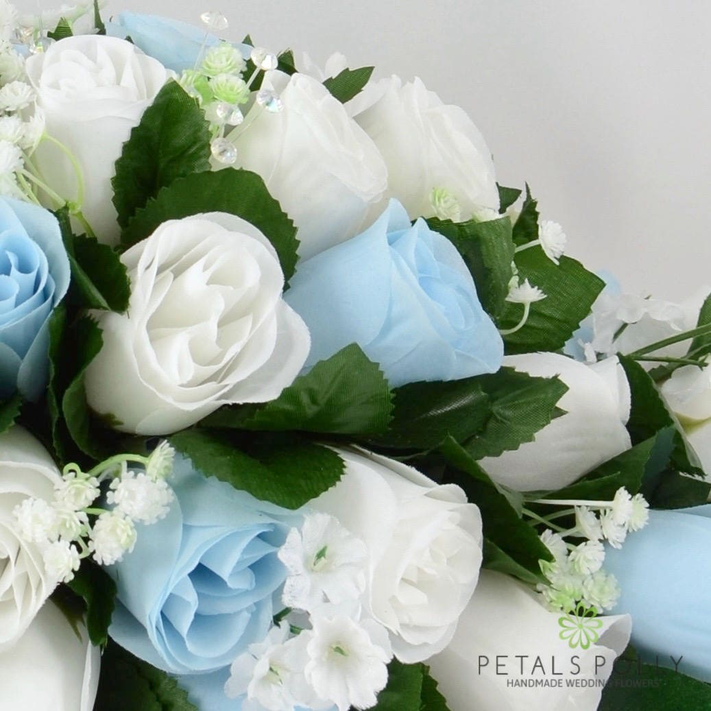 Silk Wedding Flowers Baby Blue & White Rose Top Table | Etsy UK