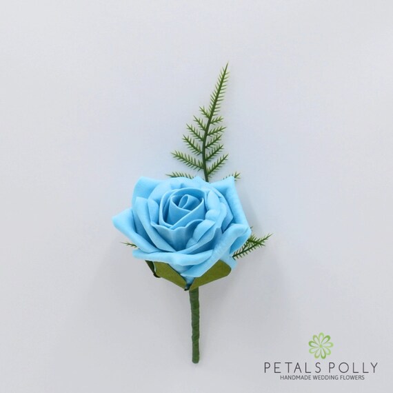 Artificial Wedding Flowers Turquoise Foam Rose Buttonhole | Etsy