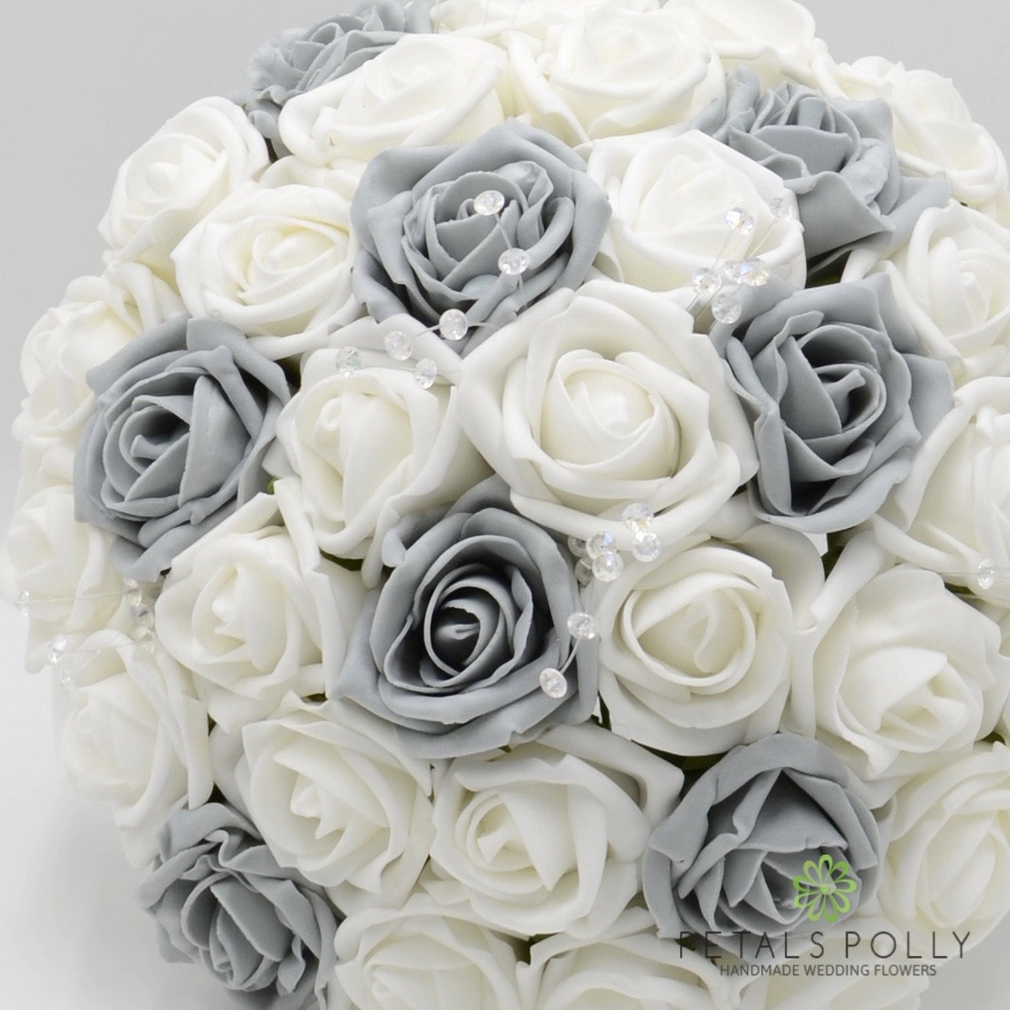 Artificial Wedding Flowers Grey & White Rose Brides Bouquet - Etsy UK