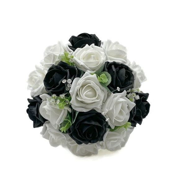 Artificial Wedding Flowers Black White Bridesmaids Bouquet Posy