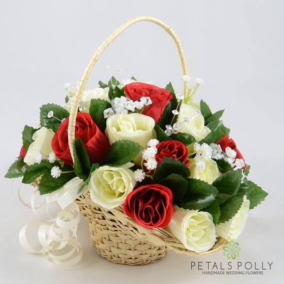 Artificial Wedding Flowers Red & Ivory Rose Flower Girl | Etsy