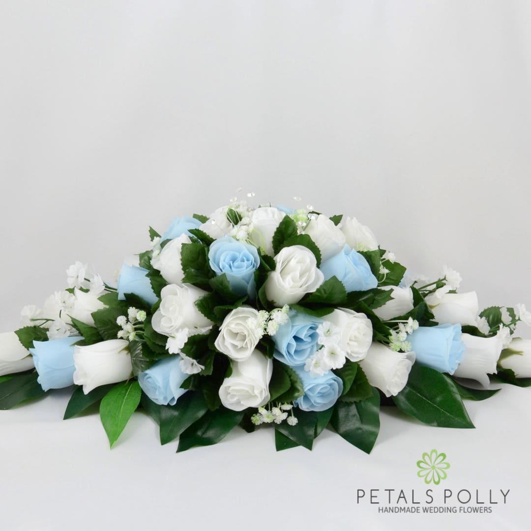 Silk Wedding Flowers Baby Blue & White Rose Top Table - Etsy UK