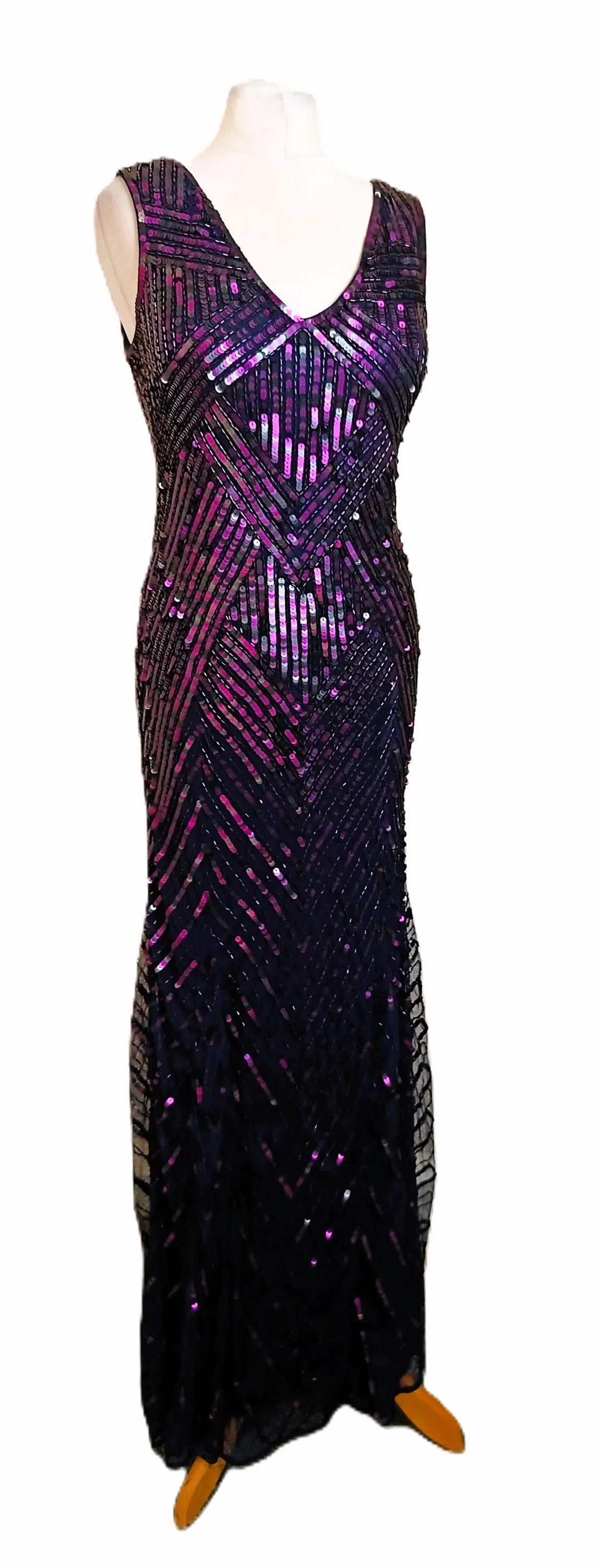 Sparkling Purple Sequinned Bias Cut Dress: Art Deco Flapper Gatsby Prom ...