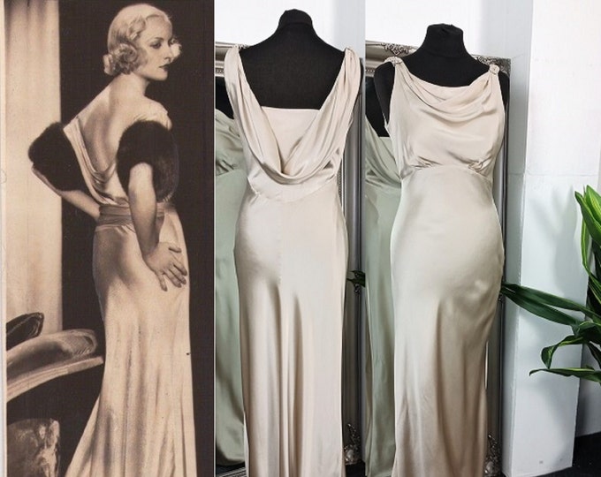 Gold Dress Cowl Neck Dress Bias Cut Dress Satin Dress Cowl Back Dress ...