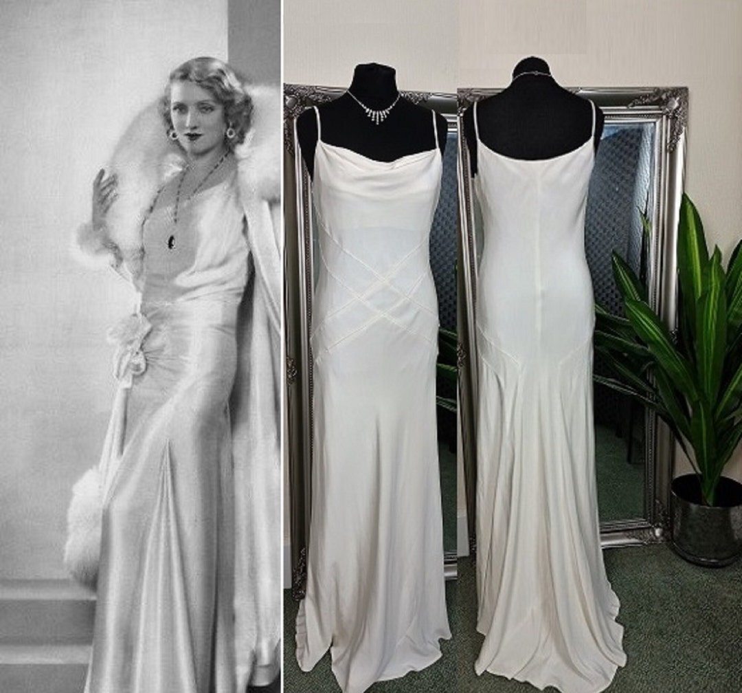 Wedding Dress Prom Dress Cowl Neck Dress Bias Cut Dress Beaded Dress Ball Gown Silk Dress Bridal ...