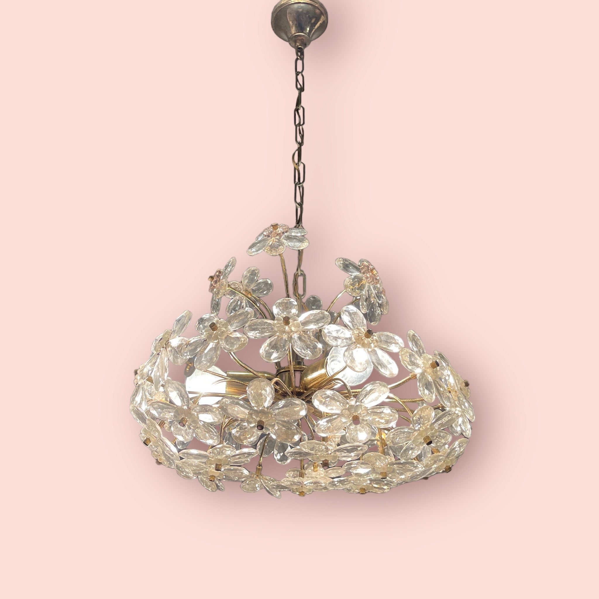 Vintage Murano Light Fixture, 1970s Flower Chandelier, Italian Murano ...