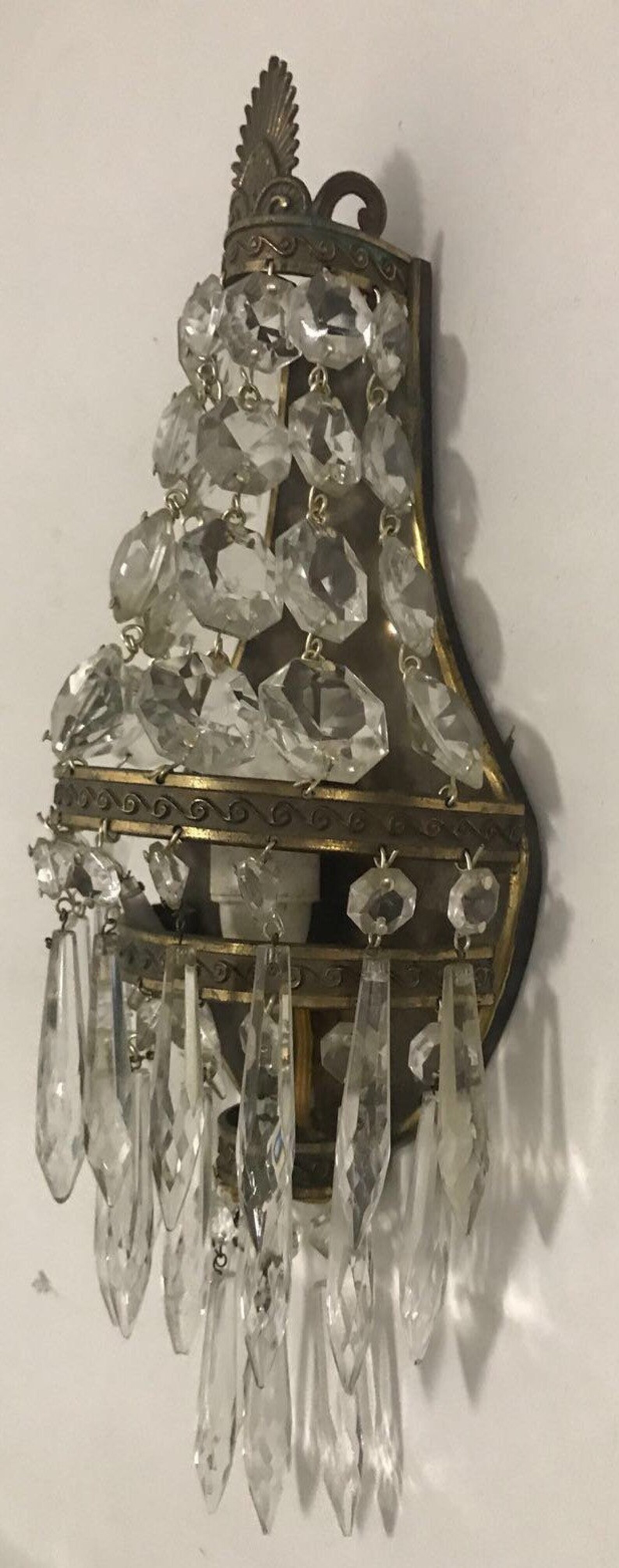 Vintage Crystal Sconces, Stunning Pair Empire Crystal Sconces, Italian ...