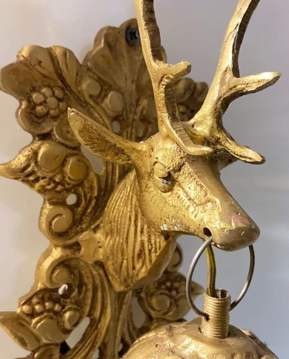 Vintage Stag Head Sconces: Gold Deer Wall Lights With Crystal Beads - Etsy
