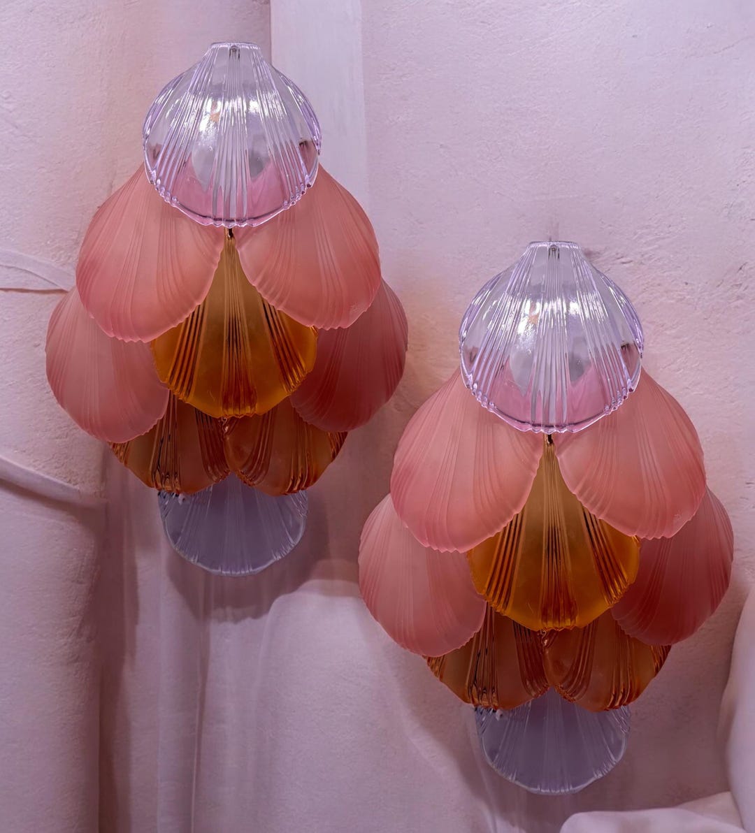 Vintage Glass Shell Wall Lights, Original Italian Sconces, Set of Two ...