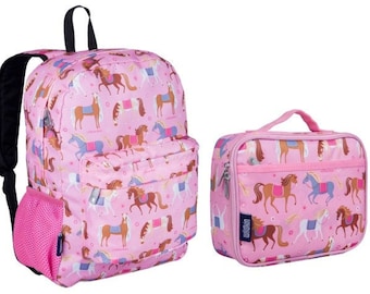 Wildkin 15 Inch Horse Backpack Lunchbox Set, Monogram Backpack Lunchbox ...