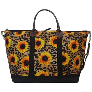Monogrammed Sunflower Leopard Weekender, Embroidered Personalized ...