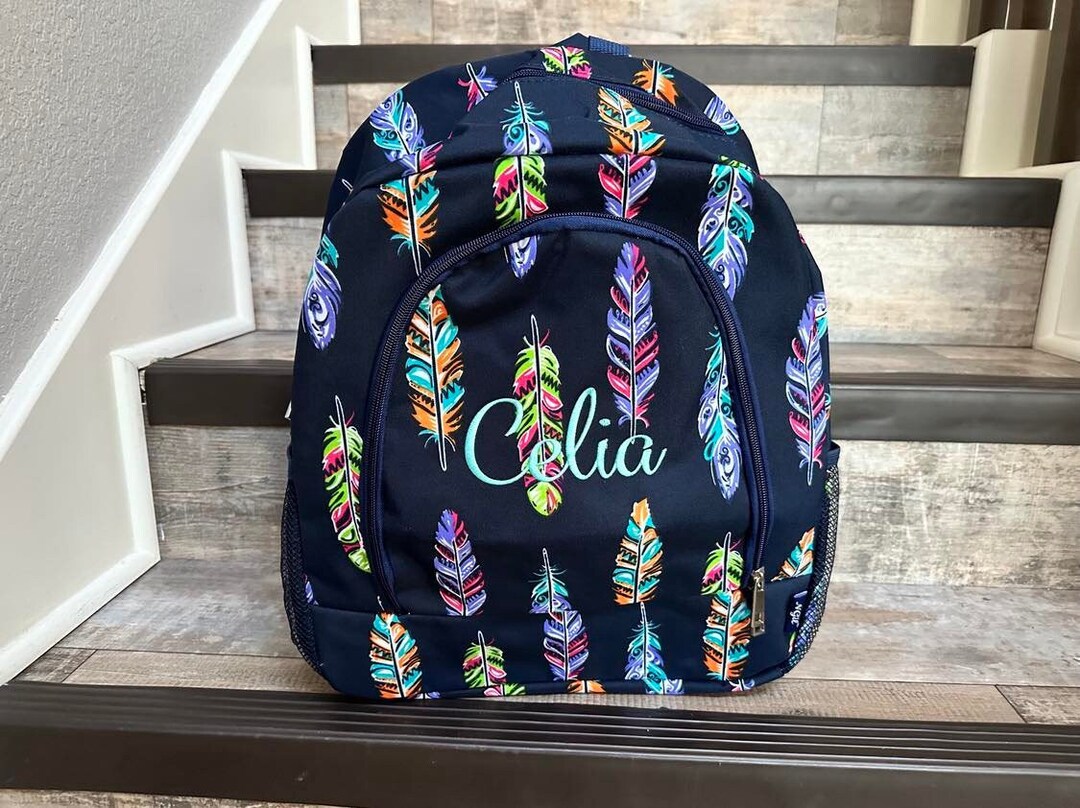 Large Colorful Feather Backpack, Colorful Feather School Bag, Girls ...