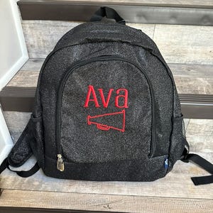 LARGE Black Glitter Cheer Megaphone Backpack, Monogram Black Glitter ...