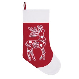 Embroidered Nordic Deer Christmas Stockings, Deer Stocking, Reindeer ...