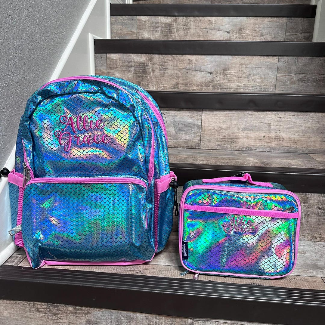 Wildkin 17 Inch Mermaid Scales Backpack Lunchbox Set, Monogram Girl ...