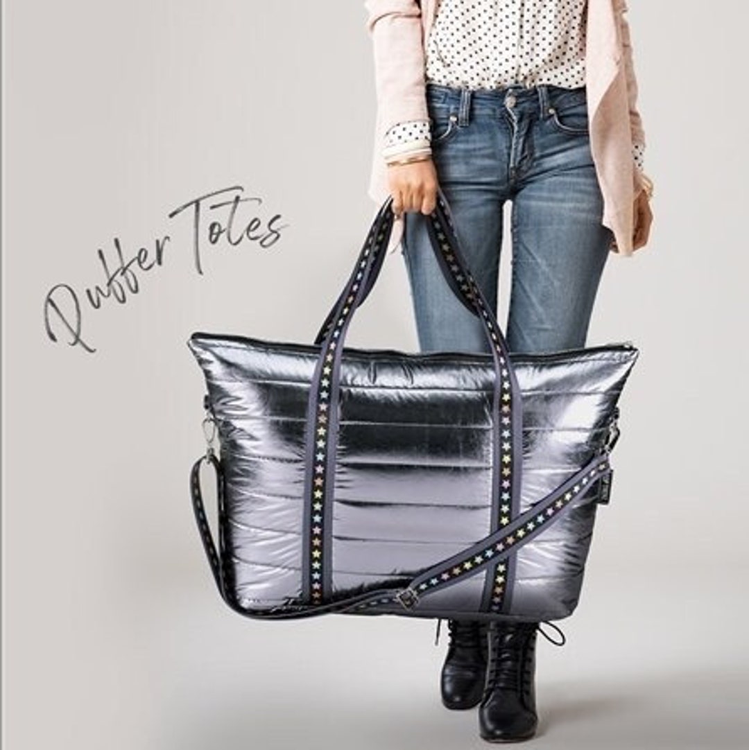 Gunmetal Puffer Tote Bag With Multi Star Straps Teens - Etsy