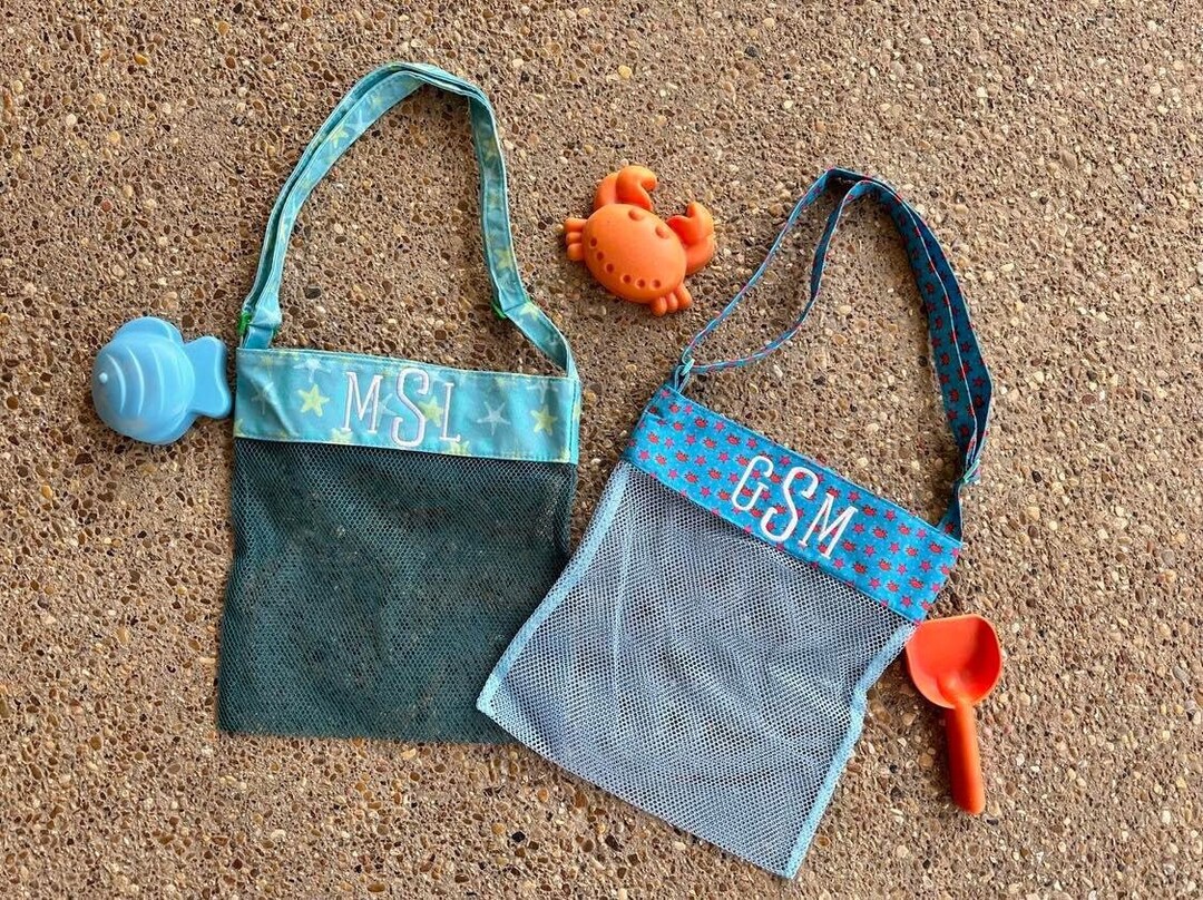 Embroidered Seashell Bag, Personalized Mesh Sea Shell Bag, Mesh Shell ...