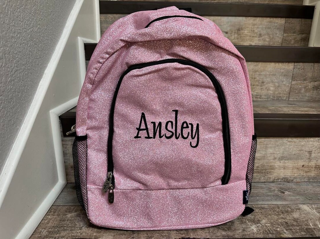 Large Pink Glitter Backpack, Monogram Pink Glitter Backpack ...
