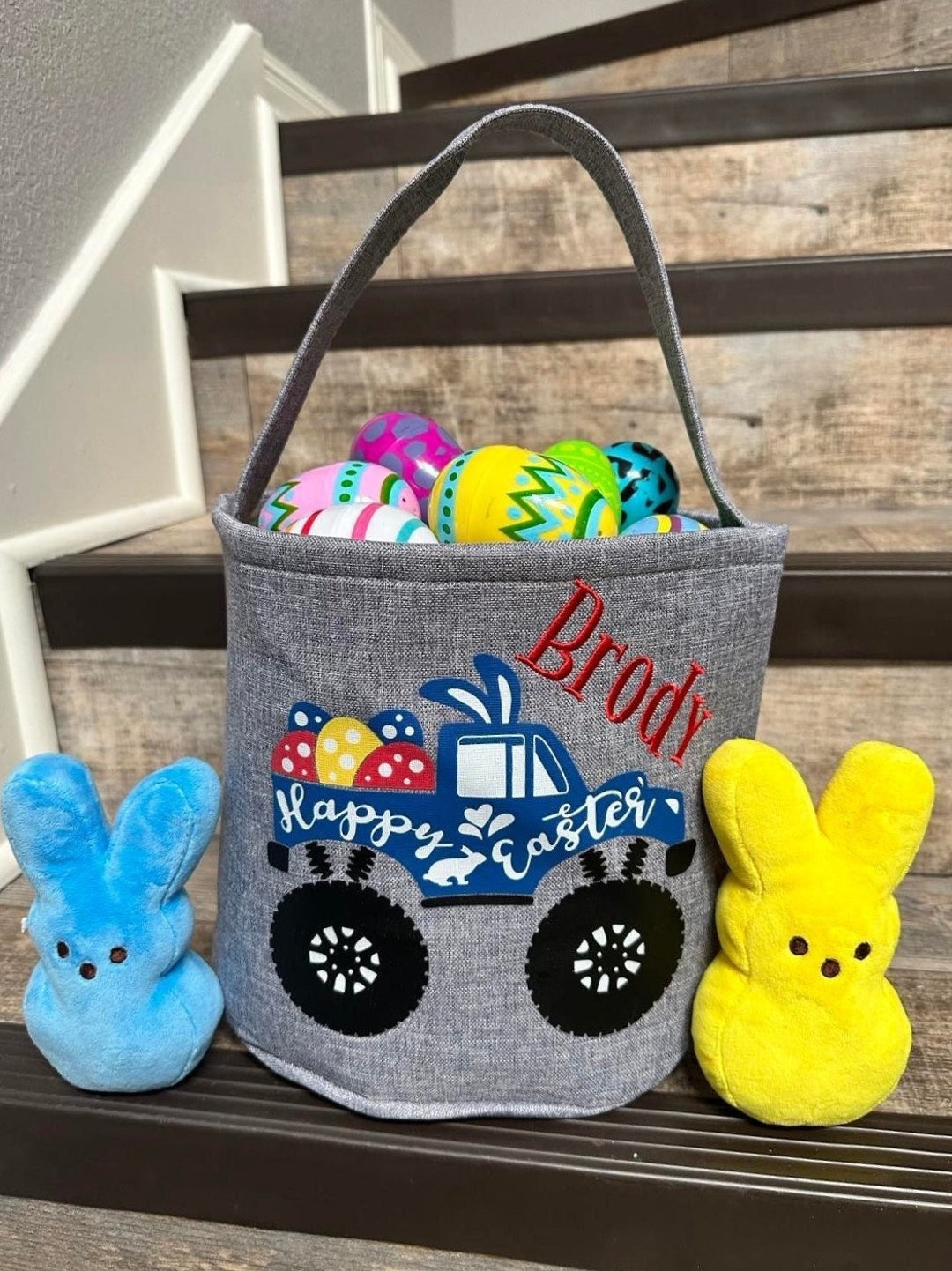 GRAY Monster Truck Easter Basket, Personalized Easter Basket ...