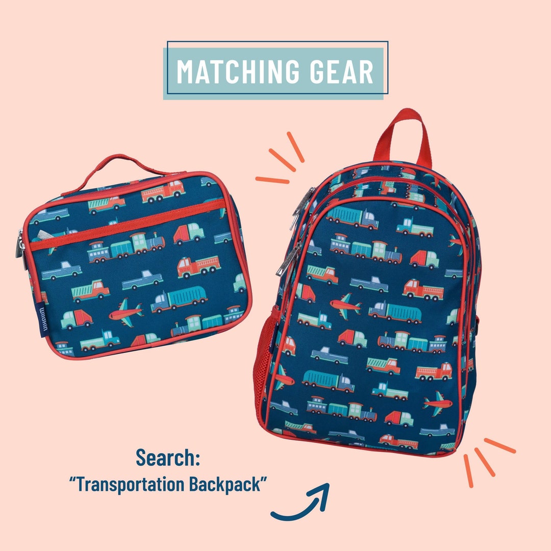 Wildkin 15 Inch Transportation Backpack Lunchbox Set, Monogram Boy ...