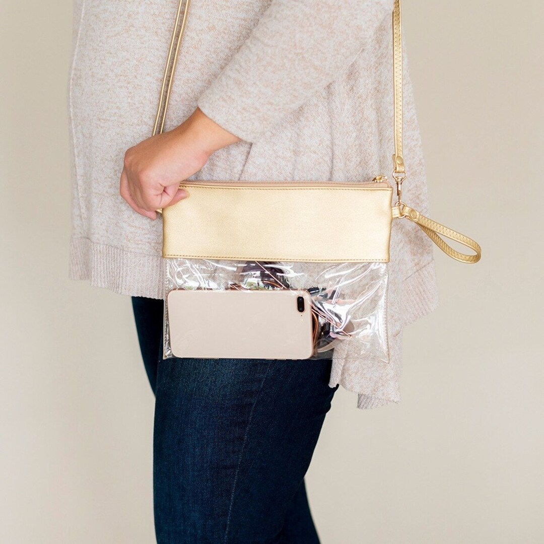 Gameday Clear Pouch Monogram Clear Gold Pouch Clear - Etsy
