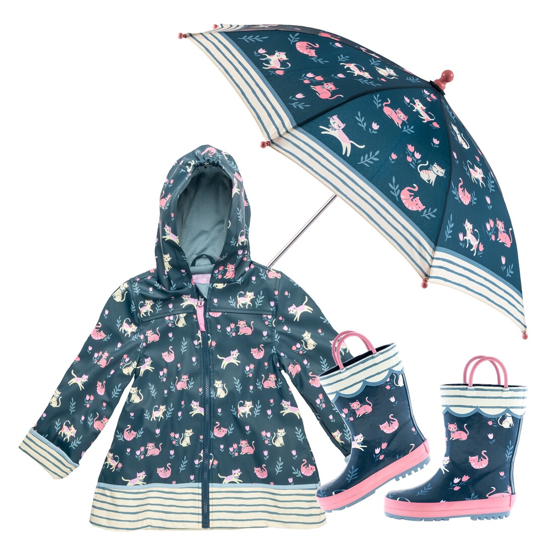 Girls Cat Raincoat Set Kids Rain Jacket Personalized Rain - Etsy