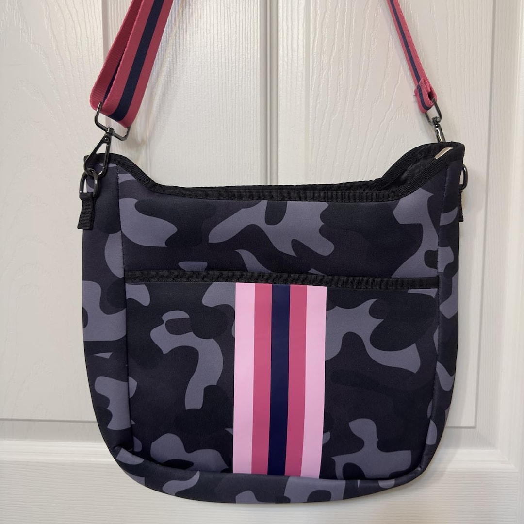 Neoprene Crossbody Camo Messenger Bag W/stripes, Personalized Crossbody ...