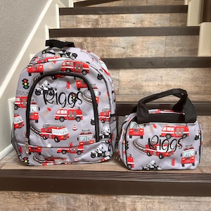 Large Fire Truck Backpack, Firetruck Lunch Box, Monogram Backpack ...