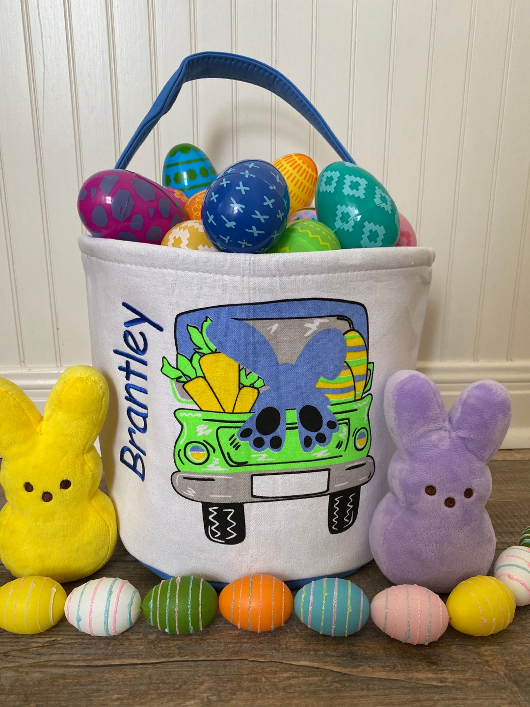 Truck Bunny Easter Basket, Personalized Easter Basket, Embroidered ...
