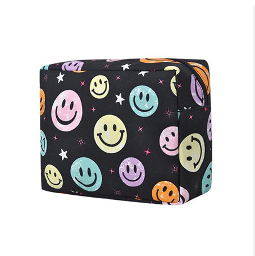 Monogram Smiley Face Cosmetic Bag, Personalize Makeup Case - Bridesmaid ...