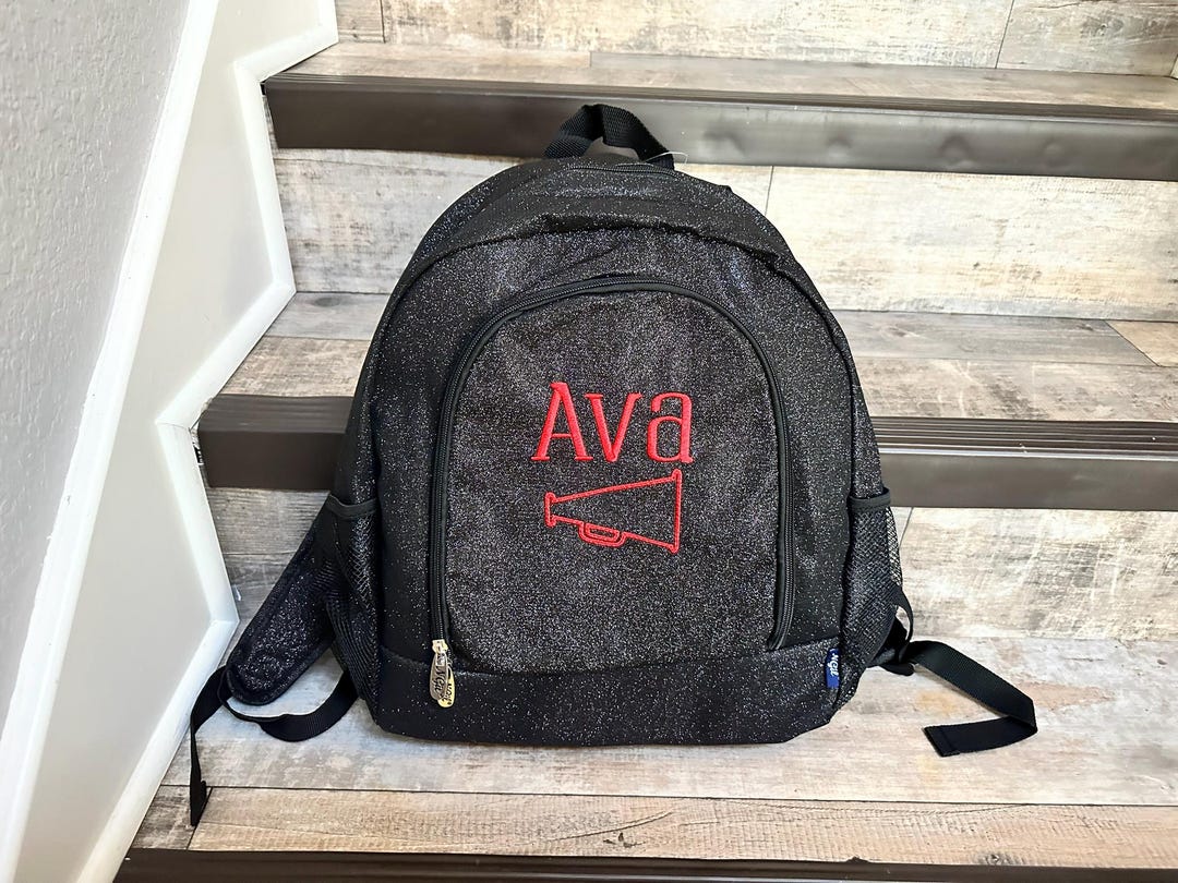 LARGE Black Glitter Cheer Megaphone Backpack, Monogram Black Glitter ...