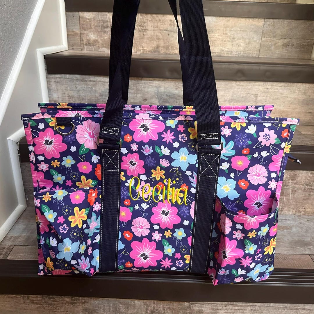 NGIL Lilac Floral Large Zipper Caddy Organizer Tote Bag, Floral Travel ...